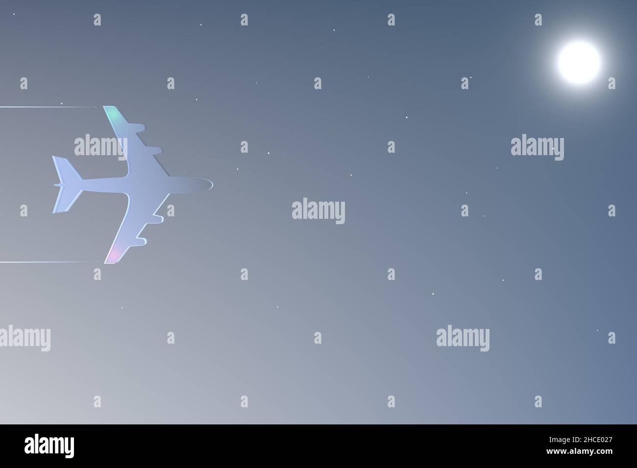 The Airplane in the night sky. Airplane lights. Airplane moon and stars ...