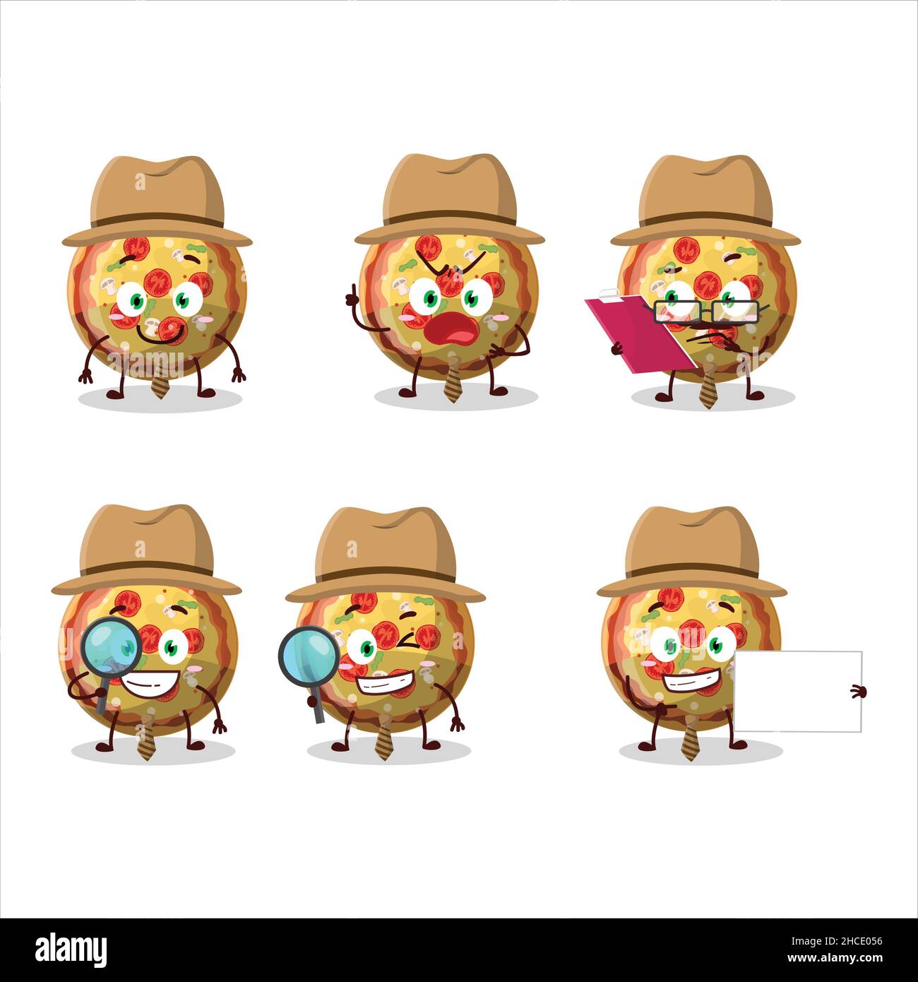 Detective pizza gummy candy cute cartoon character holding magnifying ...