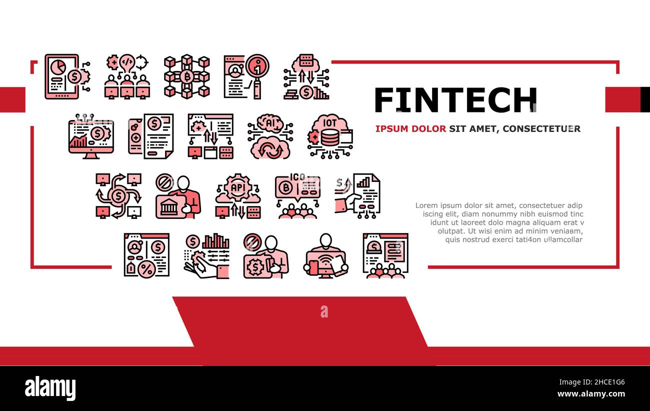 Fintech Financial Technology Landing Header Vector Stock Vector Image ...