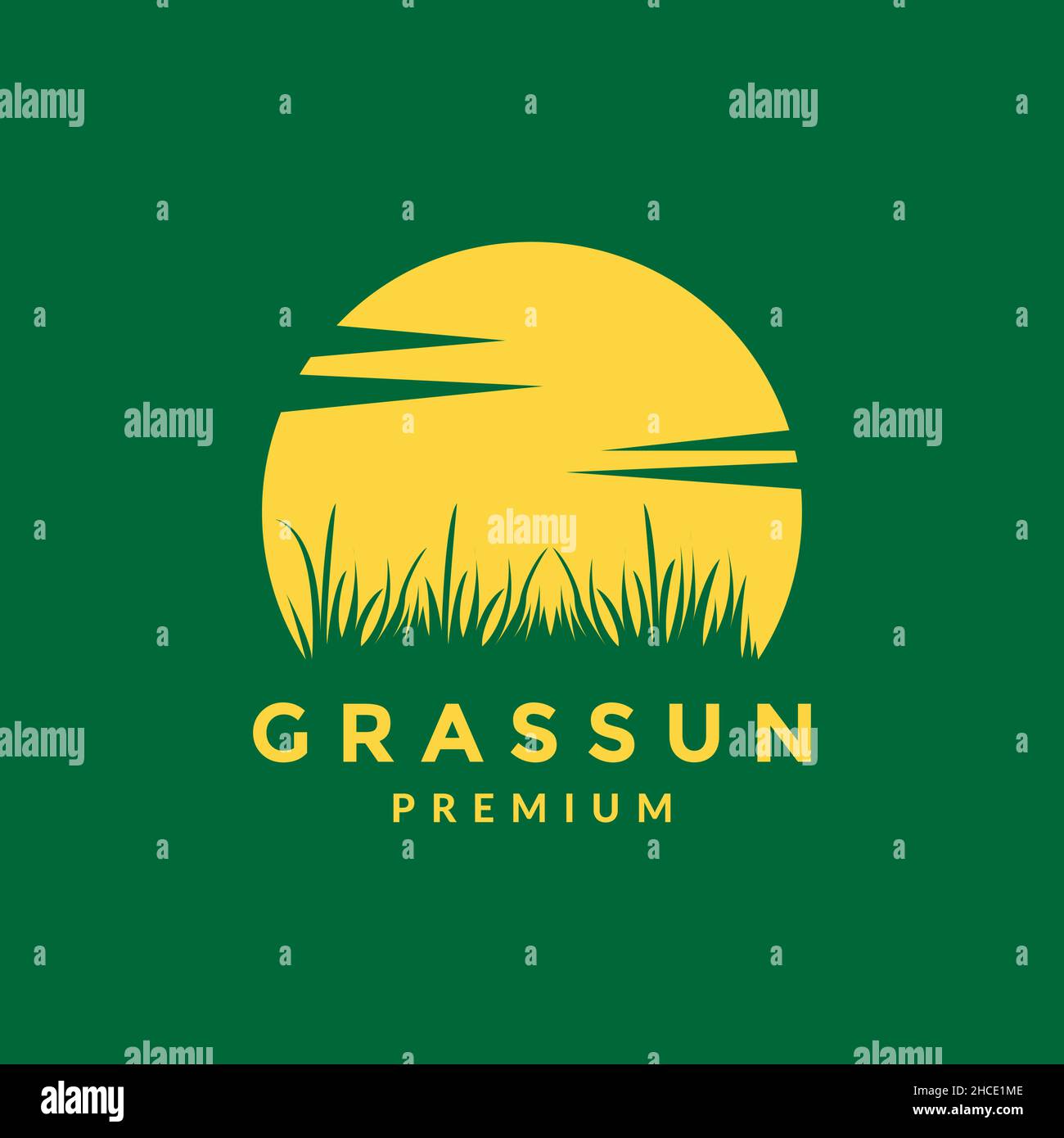 Green Grass With Circle Sunset Logo Design Vector Graphic Symbol Icon