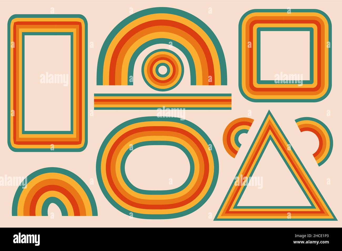 Rainbow shapes and frames retro 70s set for your design. Hippie ...