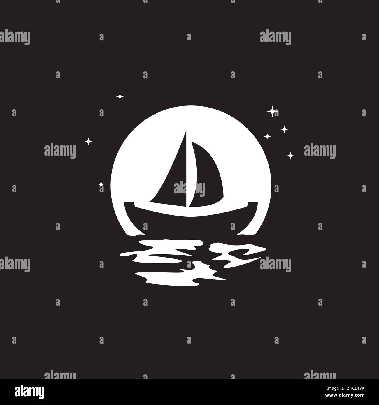 Evening boat moonlight Stock Vector Images - Alamy
