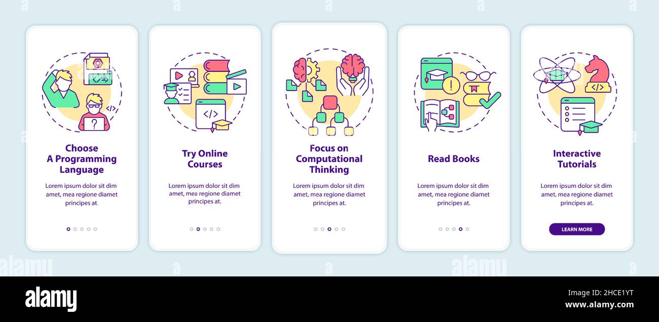 How to learn to code onboarding mobile app screen Stock Vector Image ...
