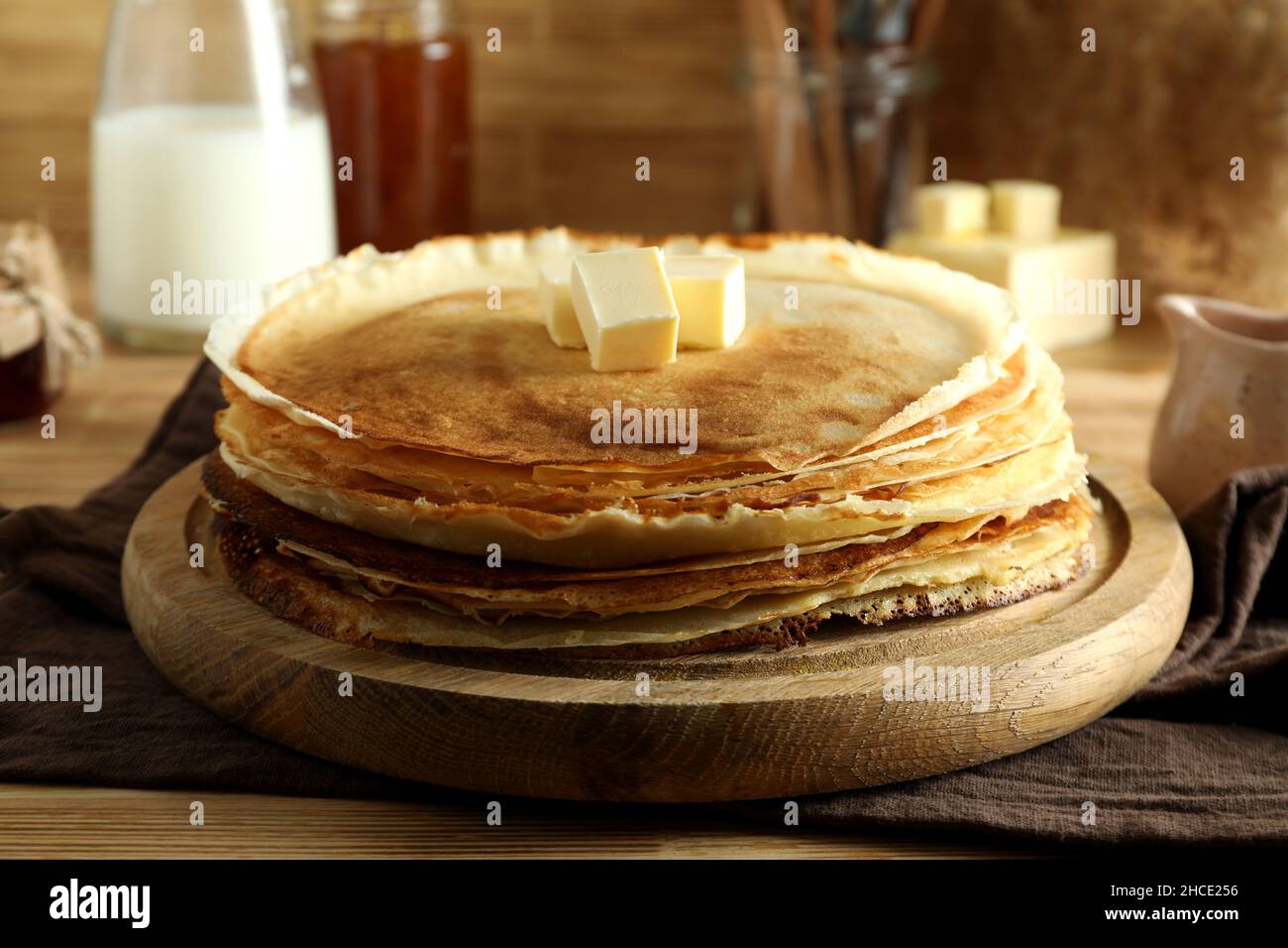 Concept of tasty food with crepes, close up Stock Photo - Alamy