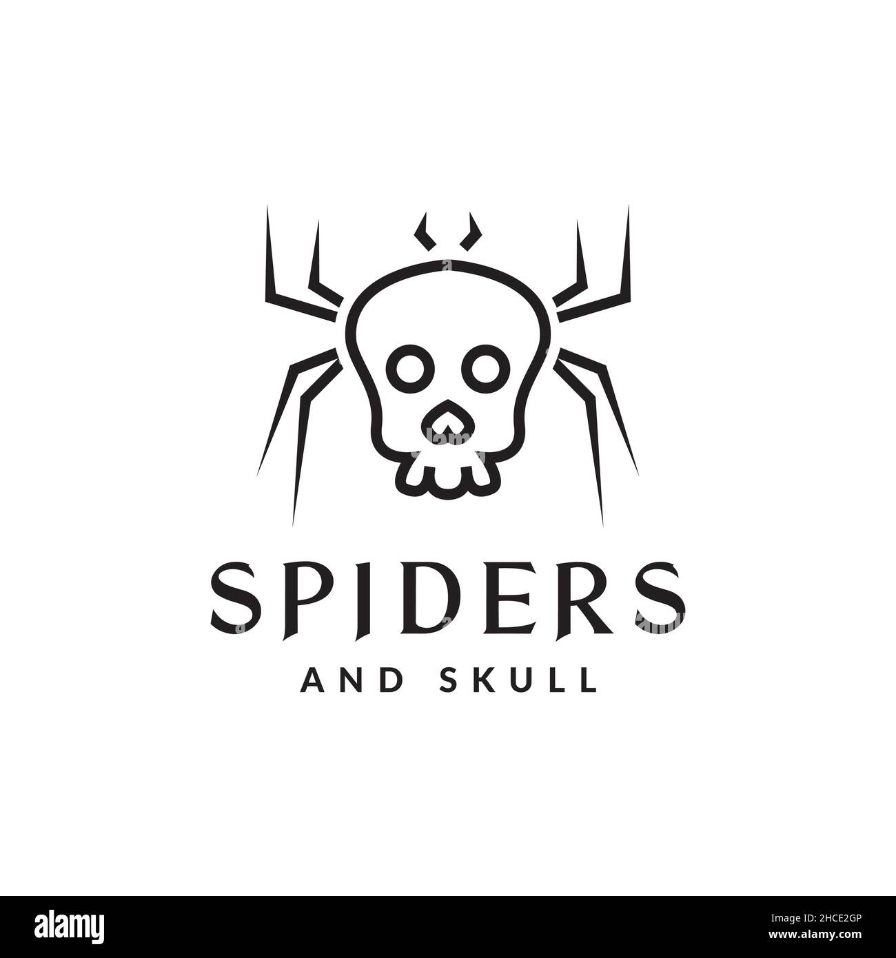 line skull with spiders logo design vector graphic symbol icon sign ...
