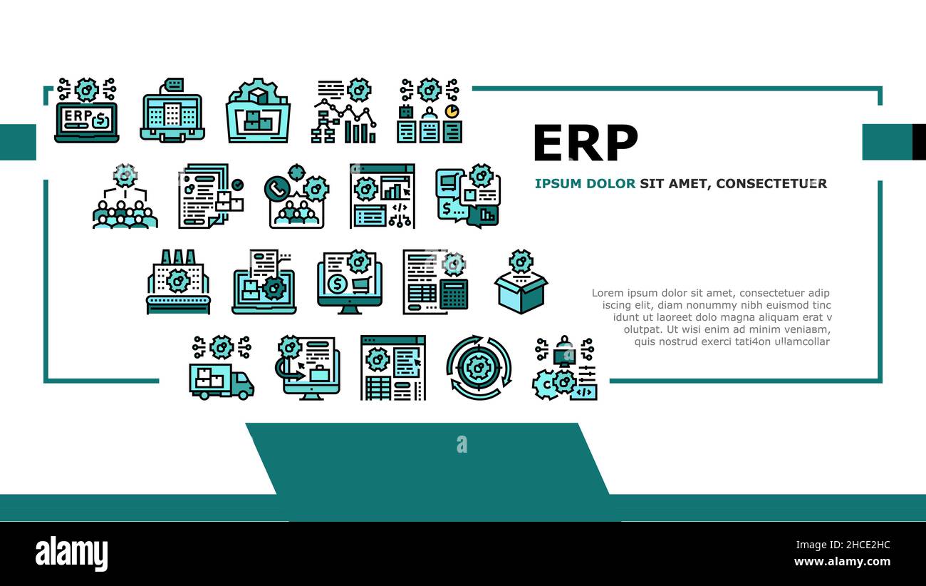 Erp Enterprise Resource Planning Landing Header Vector Stock Vector ...