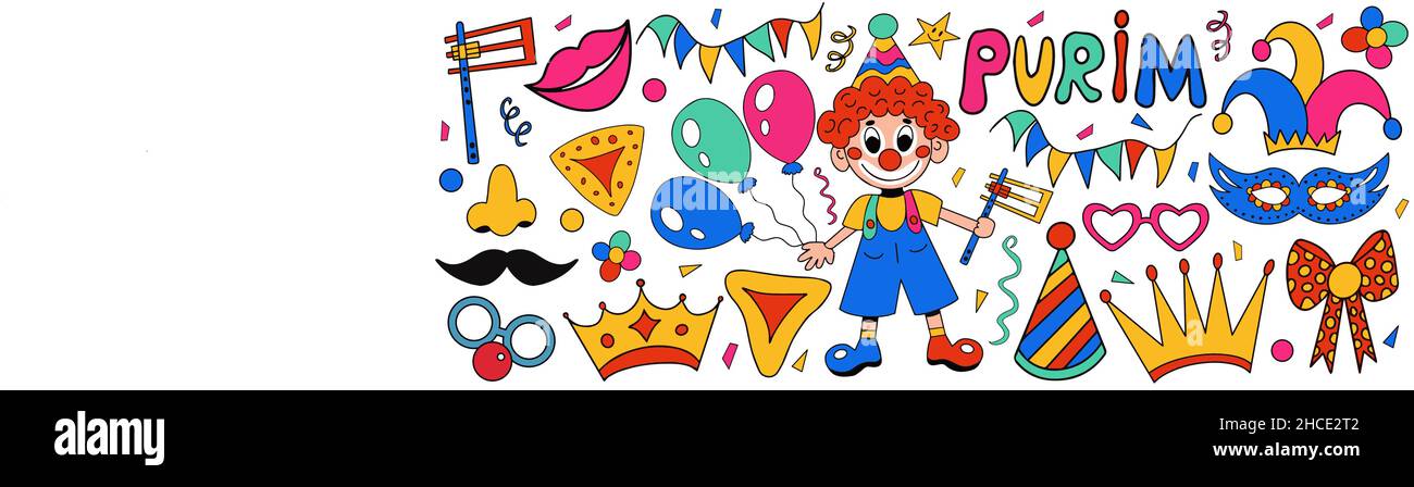 Happy Purim carnival set of design elements, icons. Purim Jewish ...