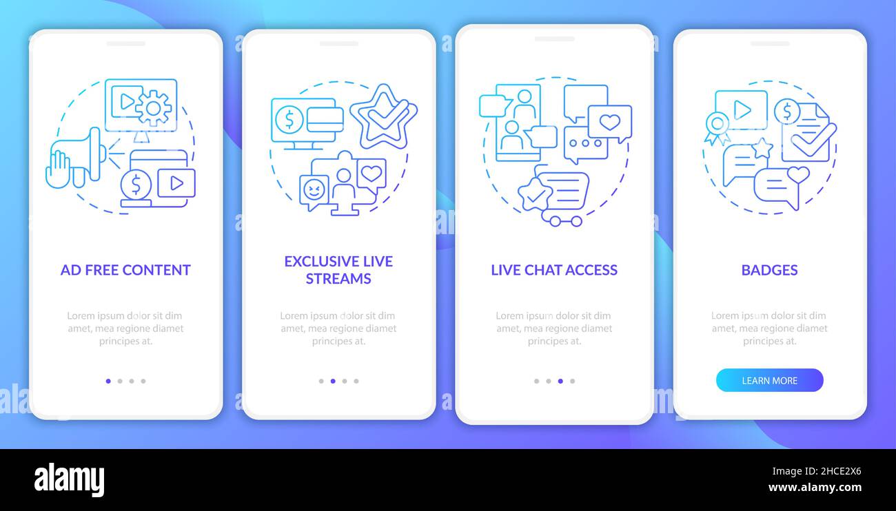 Paid subscription features blue gradient onboarding mobile app screen Stock Vector Image & Art ...