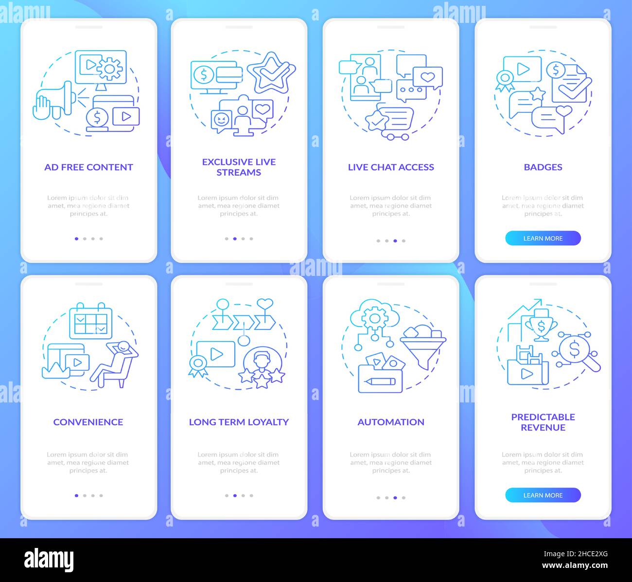 Subscription Benefits Blue Gradient Onboarding Mobile App Screen Set Stock Vector Image And Art