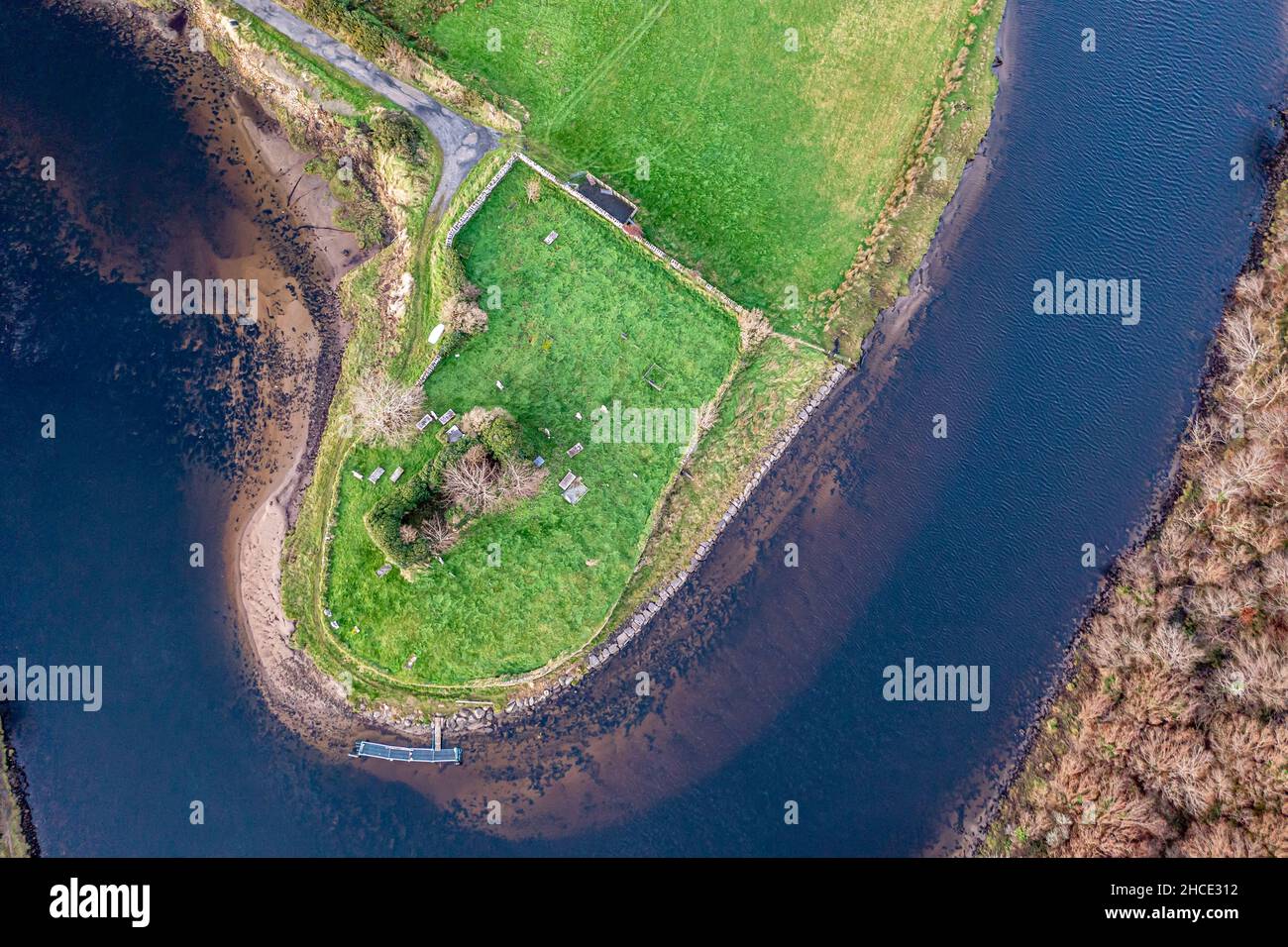 Aerial view of the historic church and graveyardof Inver in County ...