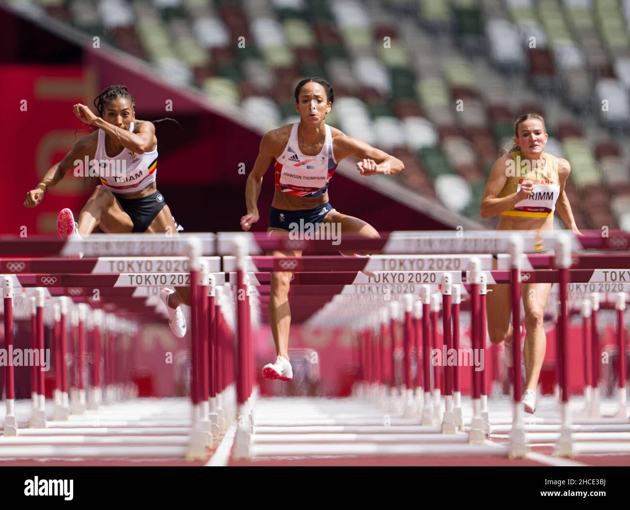 Katarina Johnson-Thompson participating in the 100-meter hurdles of the ...