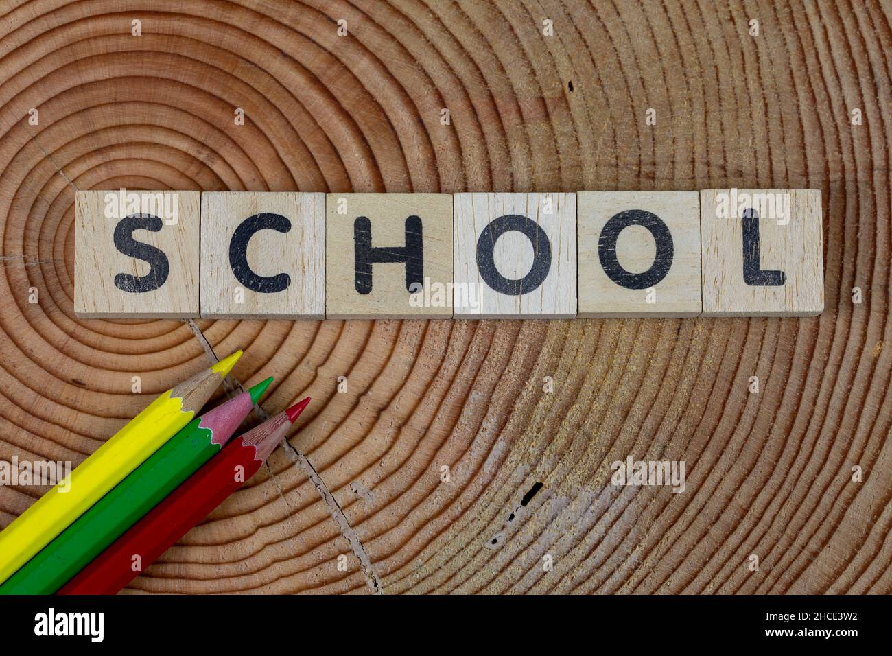 School on wooden blocks. School and learning concept Stock Photo - Alamy