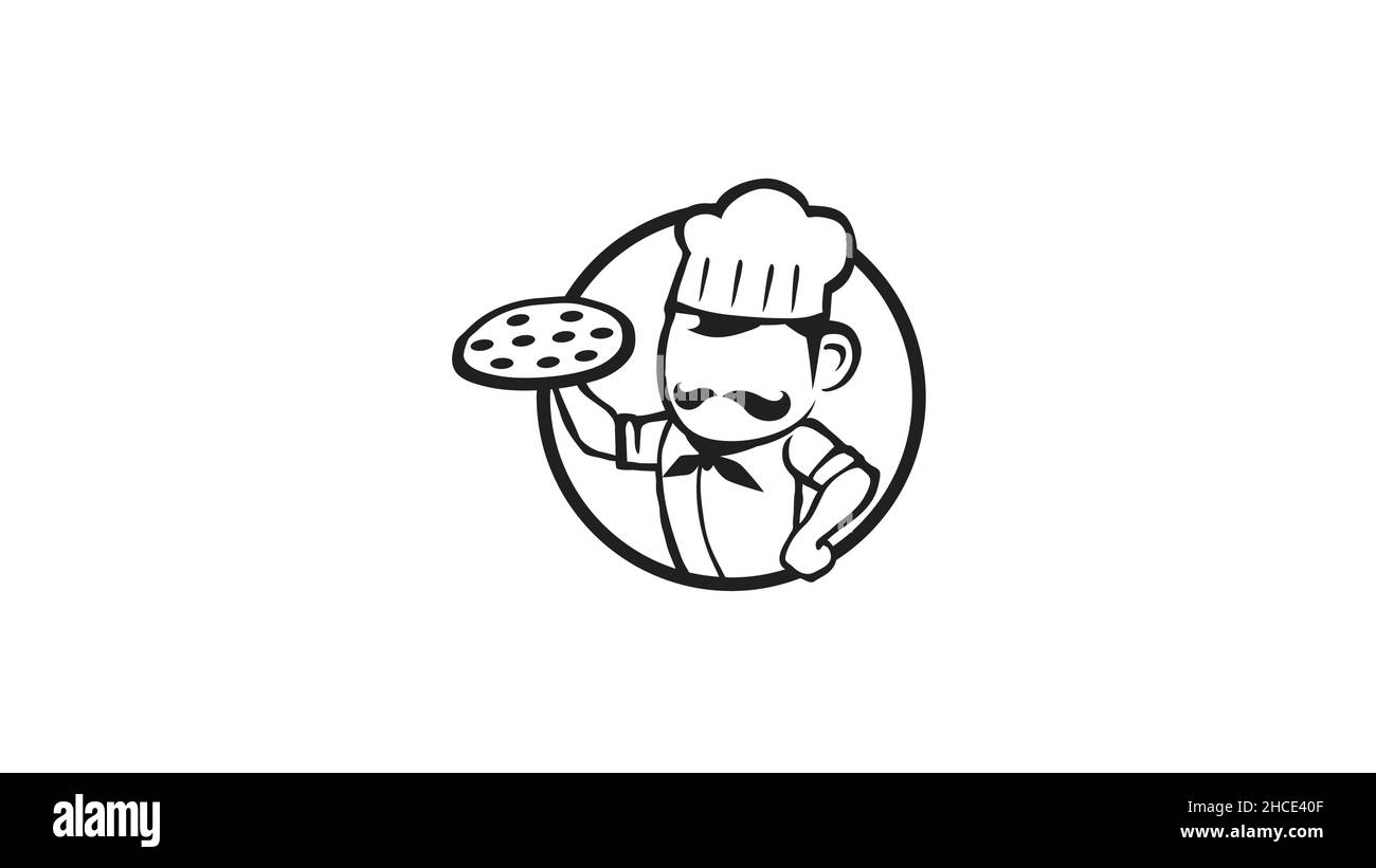 Creative Chef Cartoon Holding Pizza Logo Vector Design Symbol Stock ...