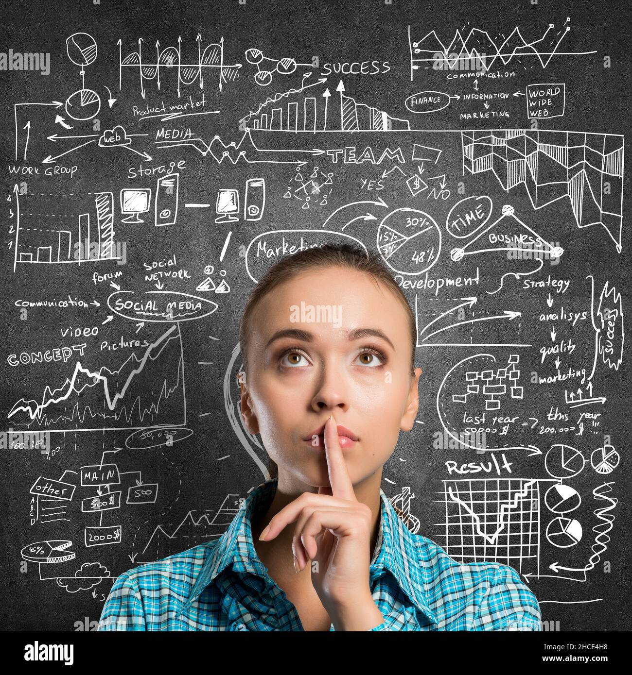 Girl showing hush gesture Stock Photo - Alamy
