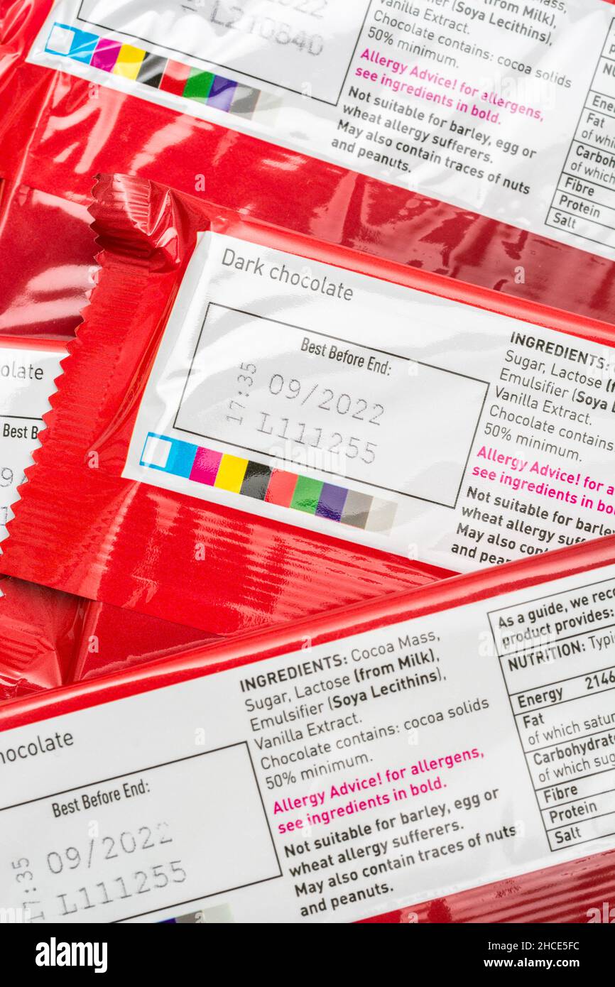 Best Before Date label on packet of ASDA supermarket own-label dark ...