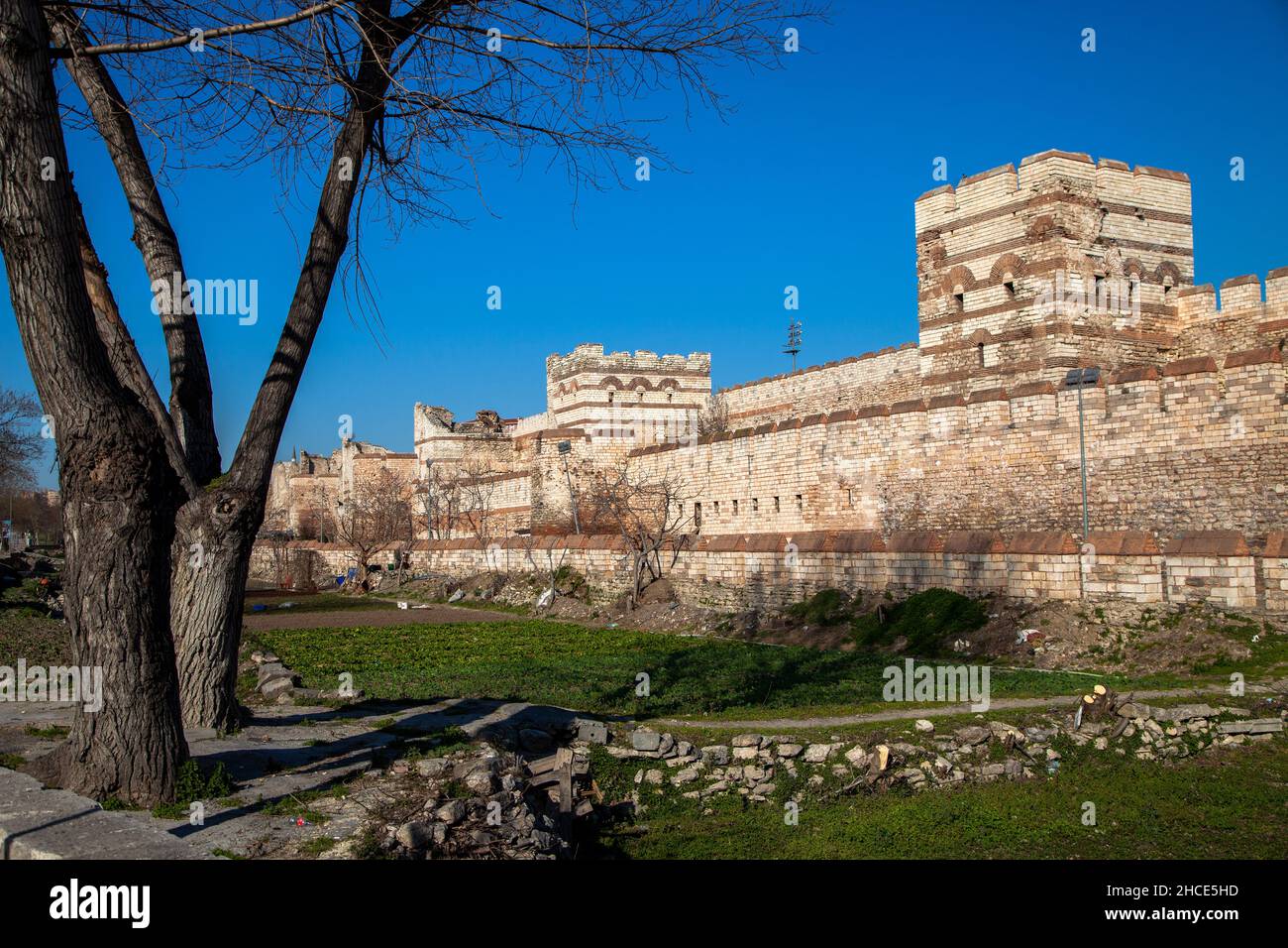 View of historical Istanbul walls and vegetable field Stock Photo - Alamy