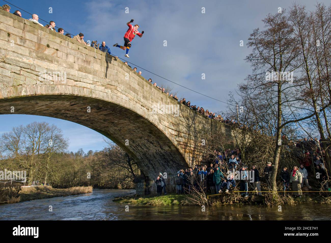 New Years Day bridge jump into the River Dove from Okeover Bridge ...