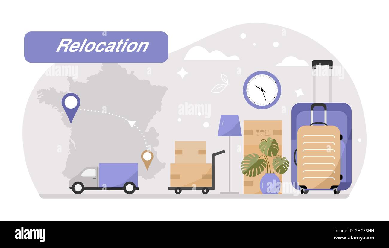 Vector illustration Relocation to new home. Moving to new house ...