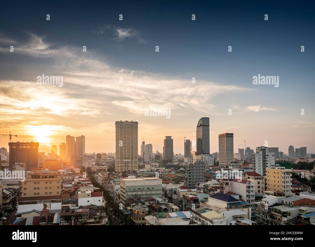 central Phnom Penh city modern urban skyscraper buildings skyline in ...