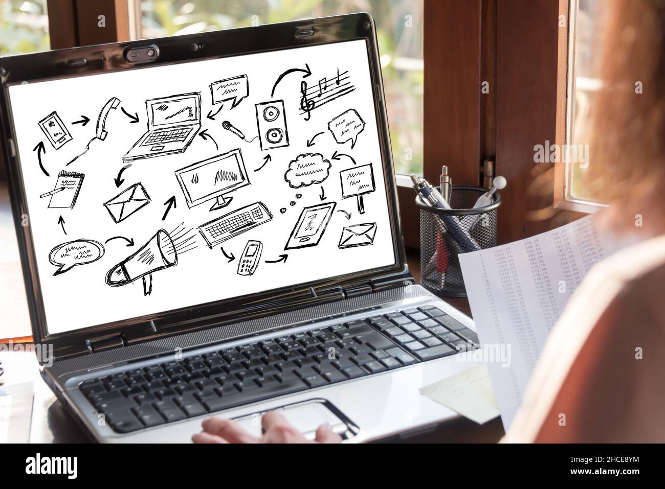 Laptop screen showing communication concept Stock Photo - Alamy