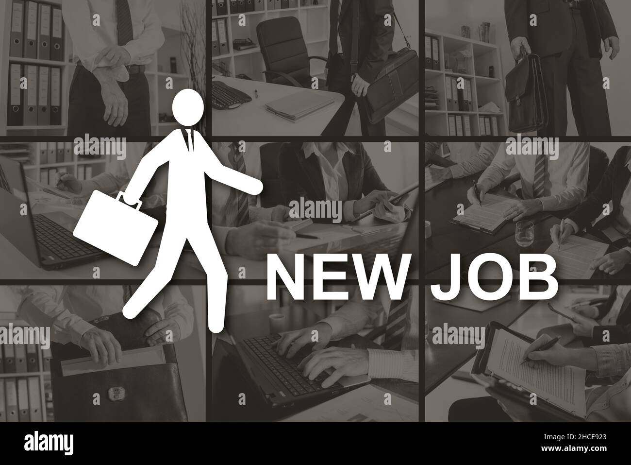 New job concept illustrated by pictures on background Stock Photo - Alamy