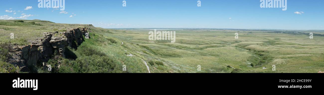 Panoramic shot of Head-Smashed-In Buffalo Jump Spring Canad Stock Photo ...