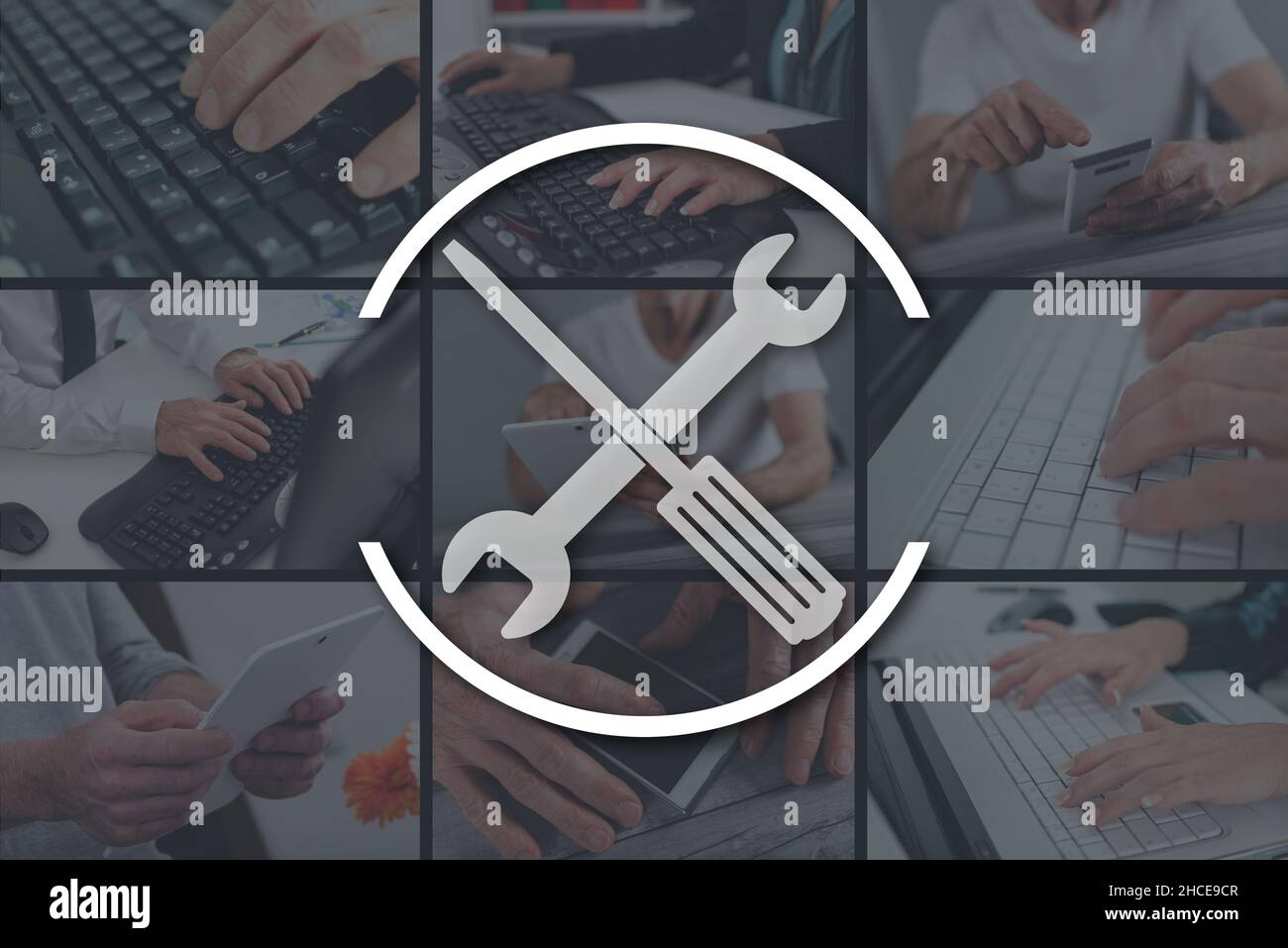 Website maintenance concept illustrated by pictures on background Stock ...