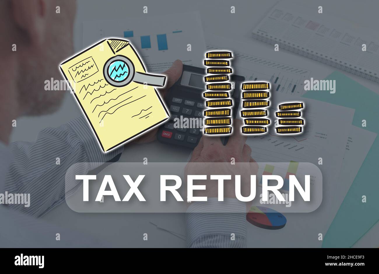 Tax return concept illustrated by a picture on background Stock Photo ...