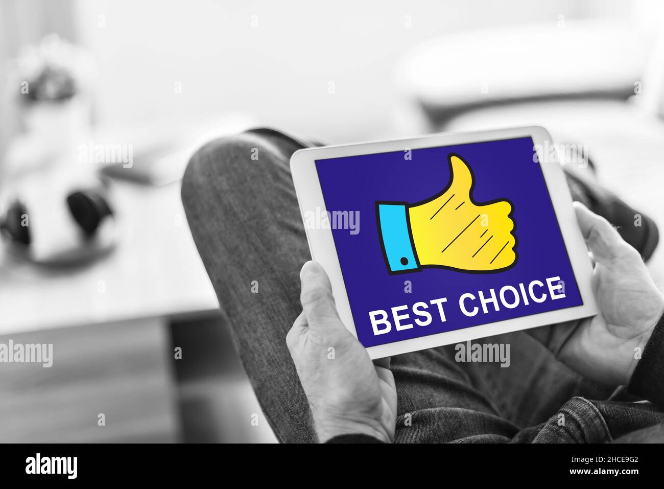Tablet screen displaying a best choice concept Stock Photo - Alamy