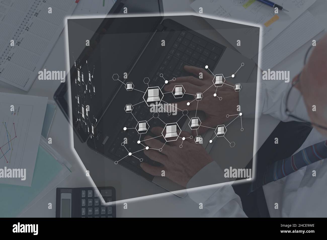 Devices connection concept illustrated by a picture on background Stock ...