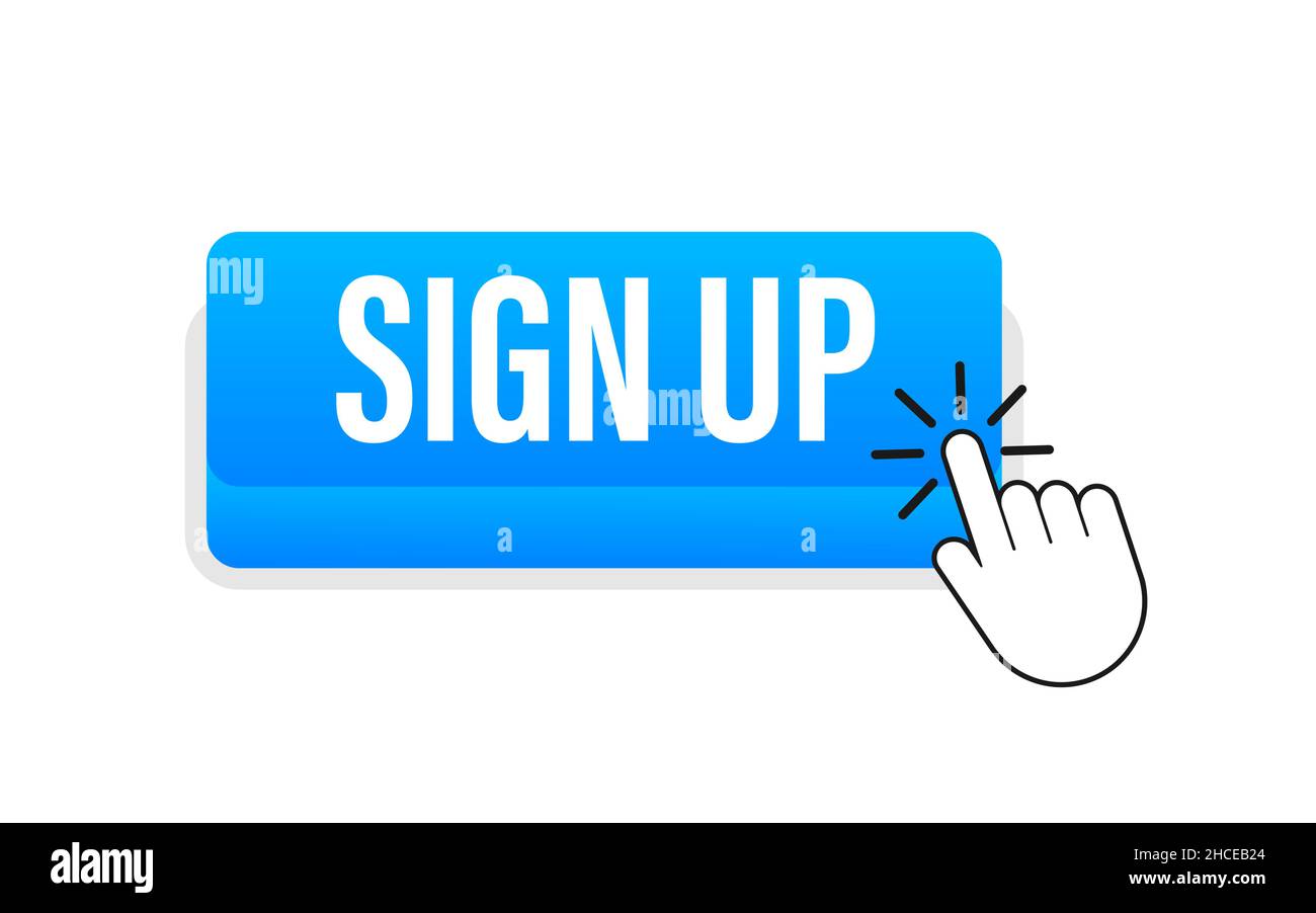 Blue sign up button in modern style. Business vector icon. Arrow icon ...