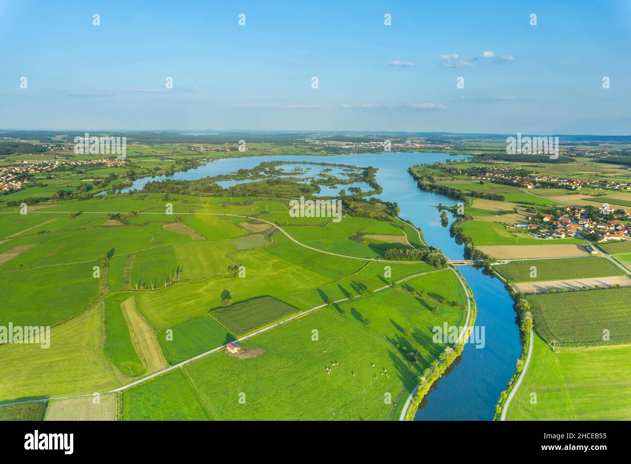 Aerial view of a river flowing through the field Stock Photo - Alamy