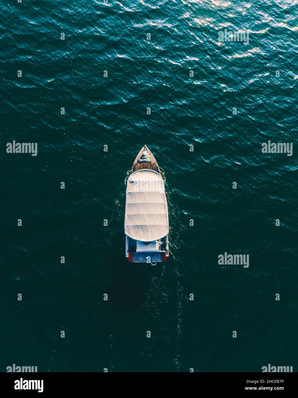 Aerial view of a boat in the open sea Stock Photo - Alamy