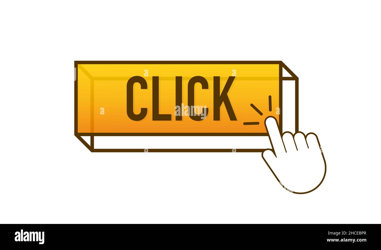 Yellow click on white background. Digital download. Click here vector web button Stock Vector ...