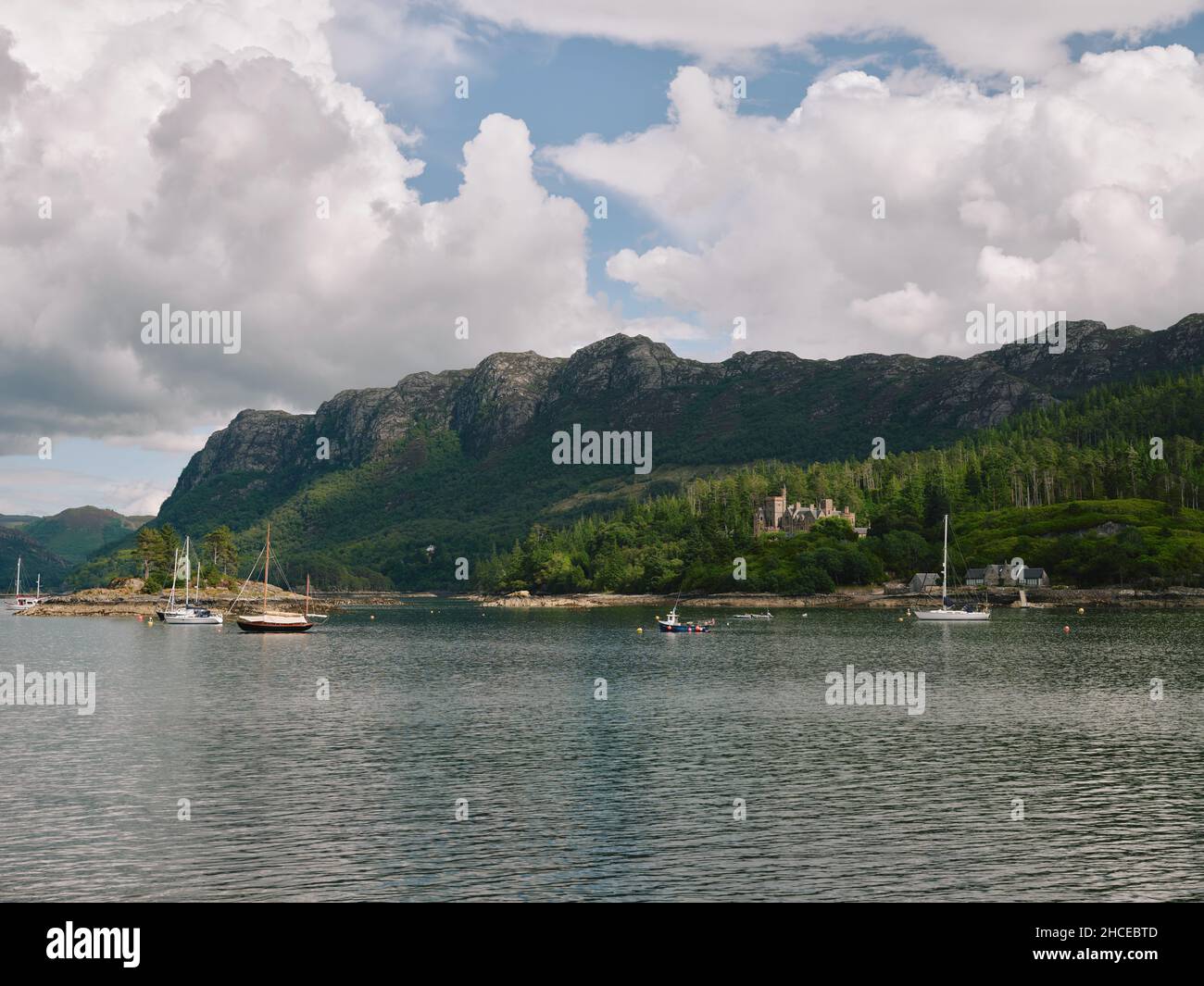 The summer landscape of Loch Carron & Duncraig Castle at Plockton in ...