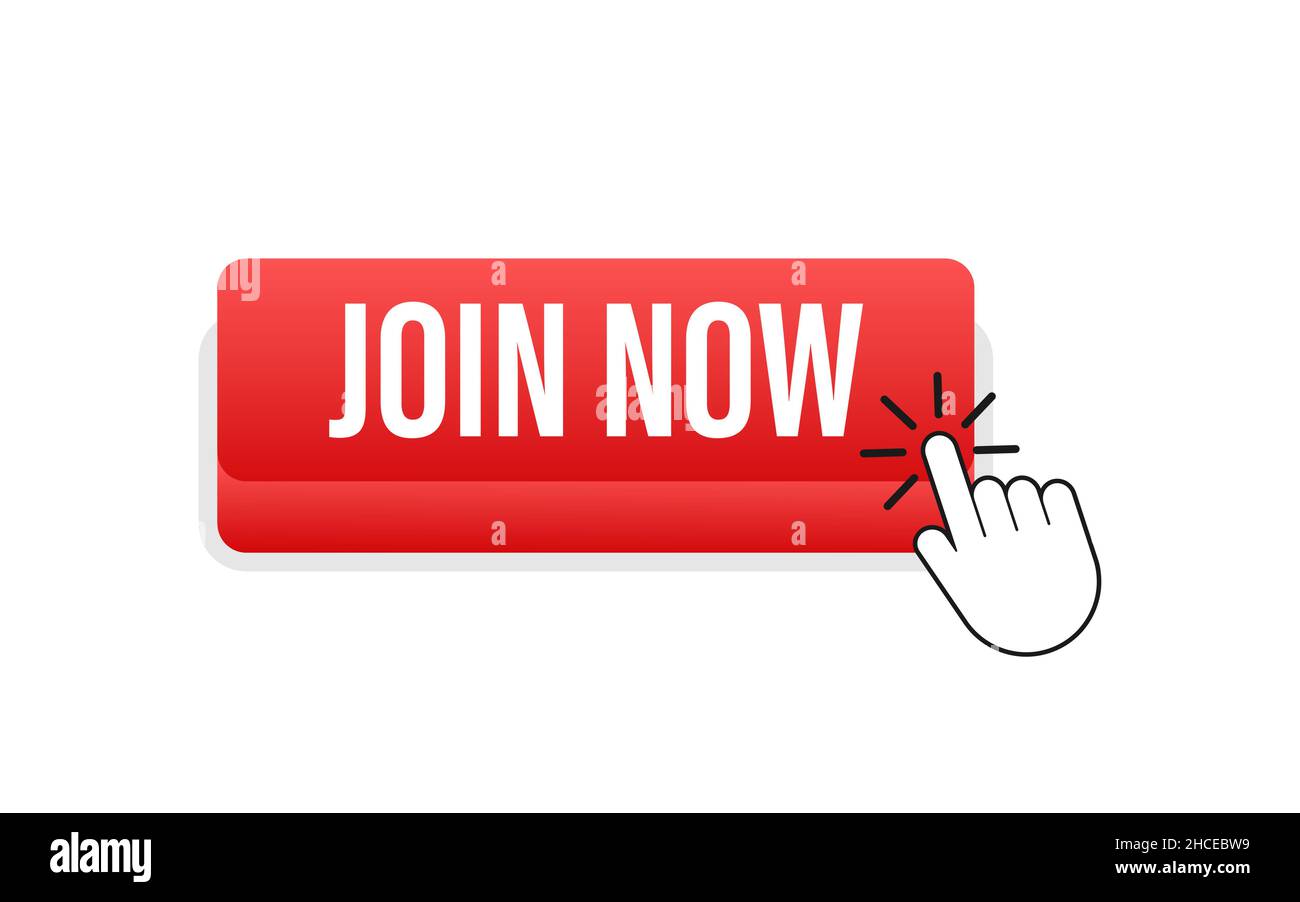 Modern icon with red join now button on white background for banner ...