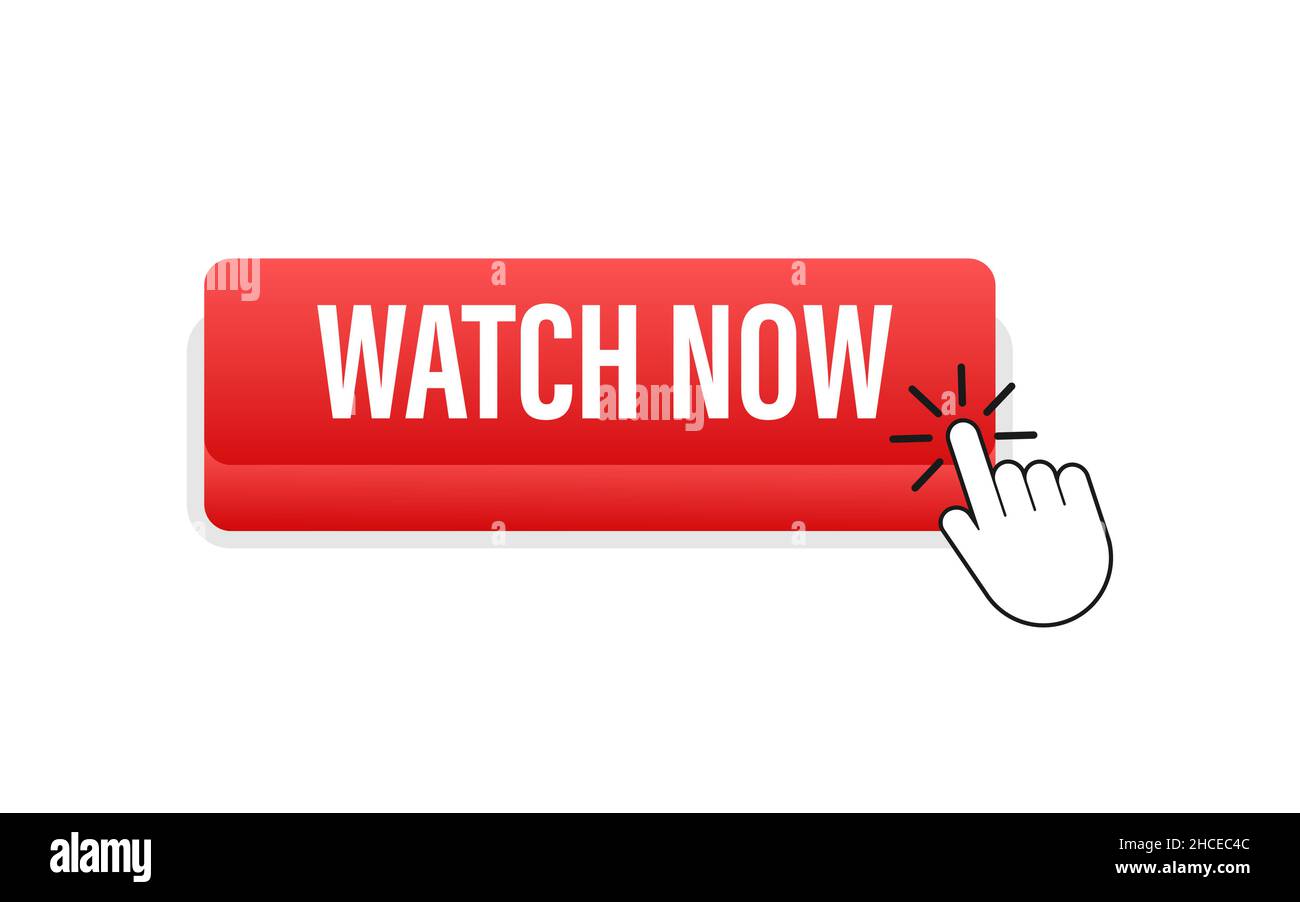 Watch now button in flat style on white background. Isolated vector ...