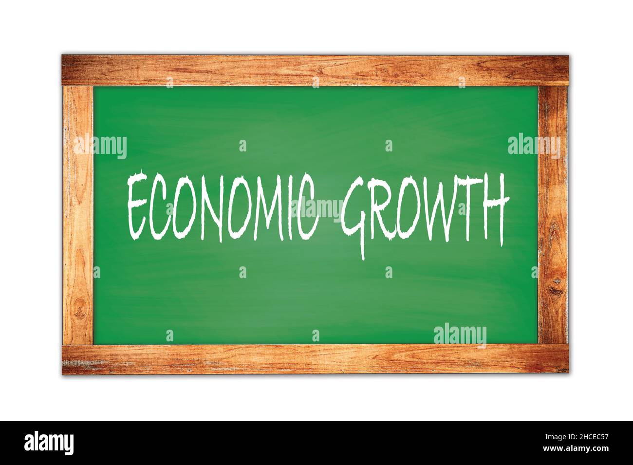 ECONOMIC GROWTH text written on green wooden frame school blackboard ...