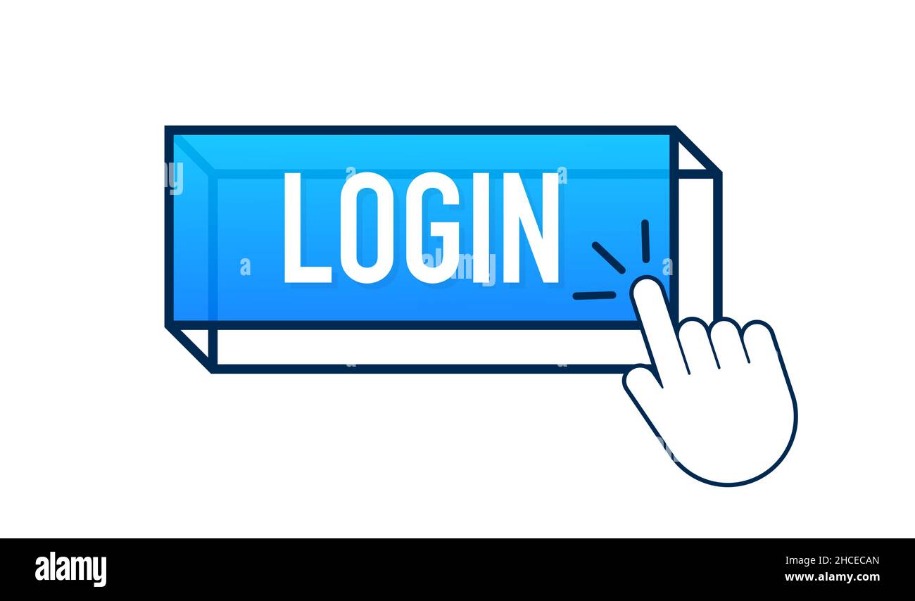 Blue login button. Cursor icon. Arrow icon. Web banner. Web template ...