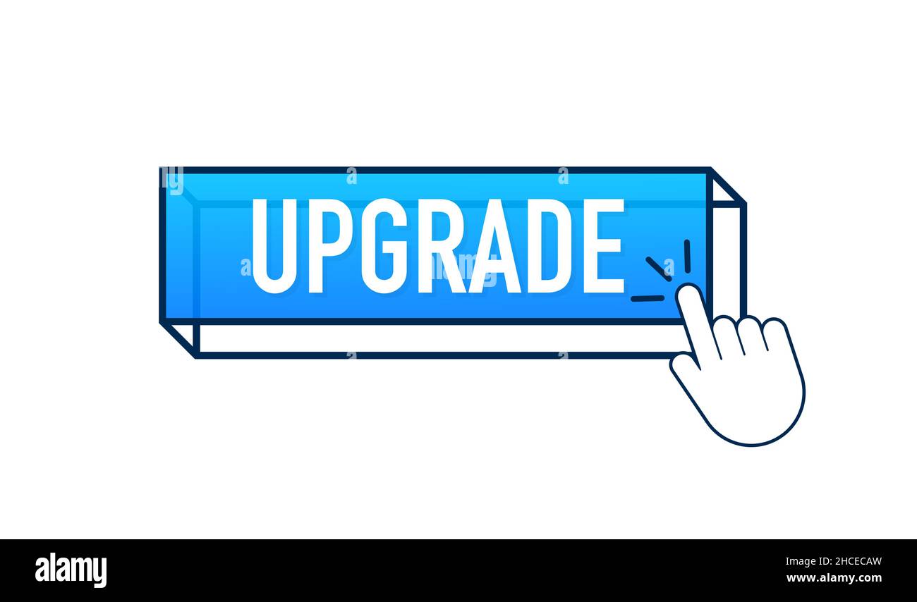 Upgrade flat blue button on white background. Vector illustration ...