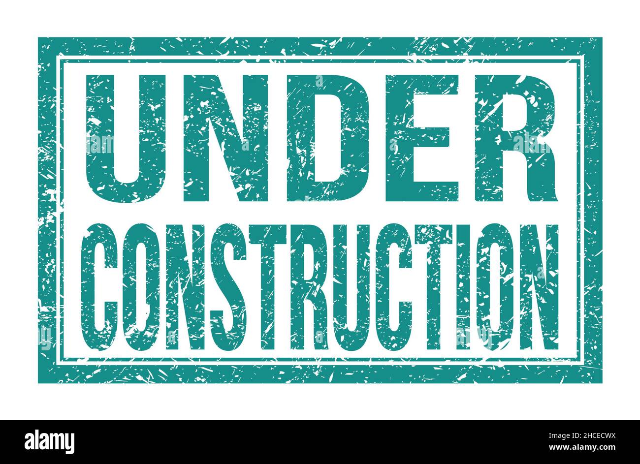 UNDER CONSTRUCTION, words written on blue rectangle stamp sign Stock ...