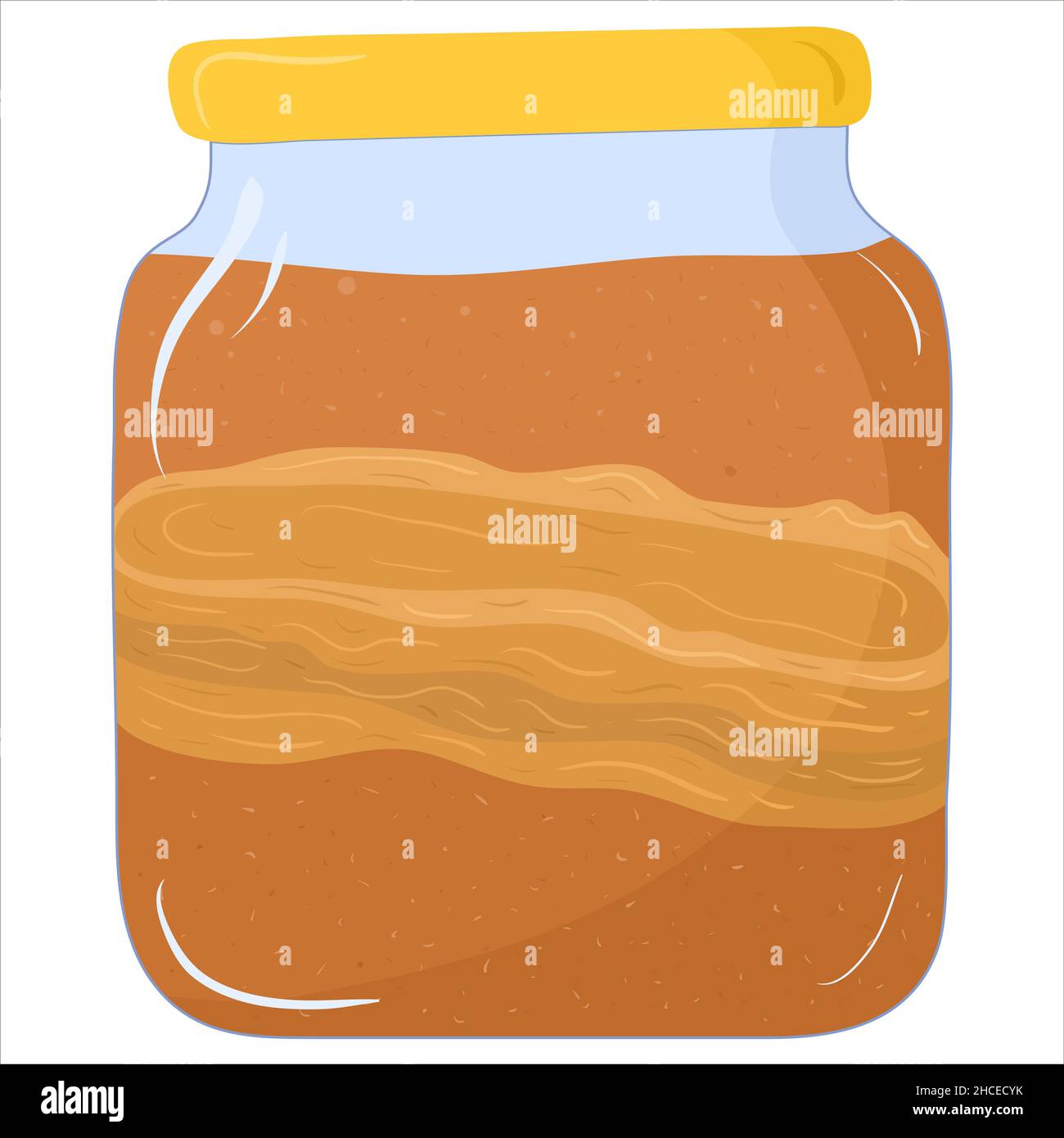 Cartoon illustration with kombucha in glass jar. Vector hand drawn ...