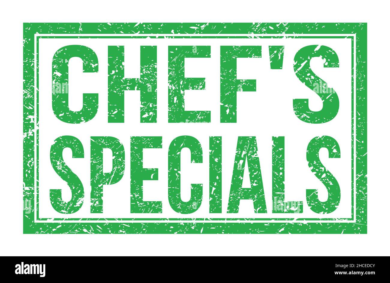 CHEF'S SPECIALS, words written on green rectangle stamp sign Stock ...
