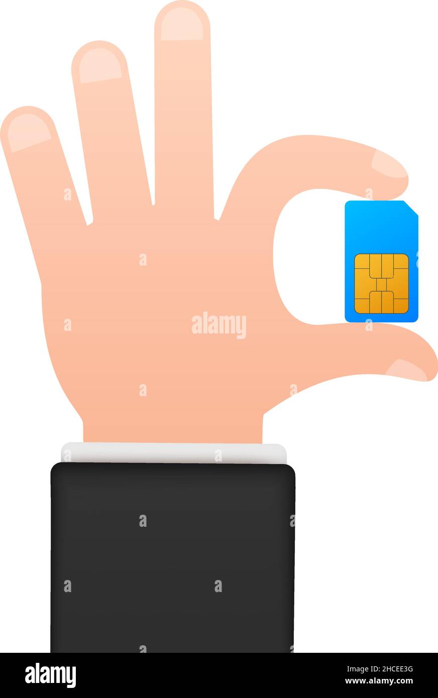 Vector Mobile Cellular Phone Sim Card in hands. Chip Isolated on white ...