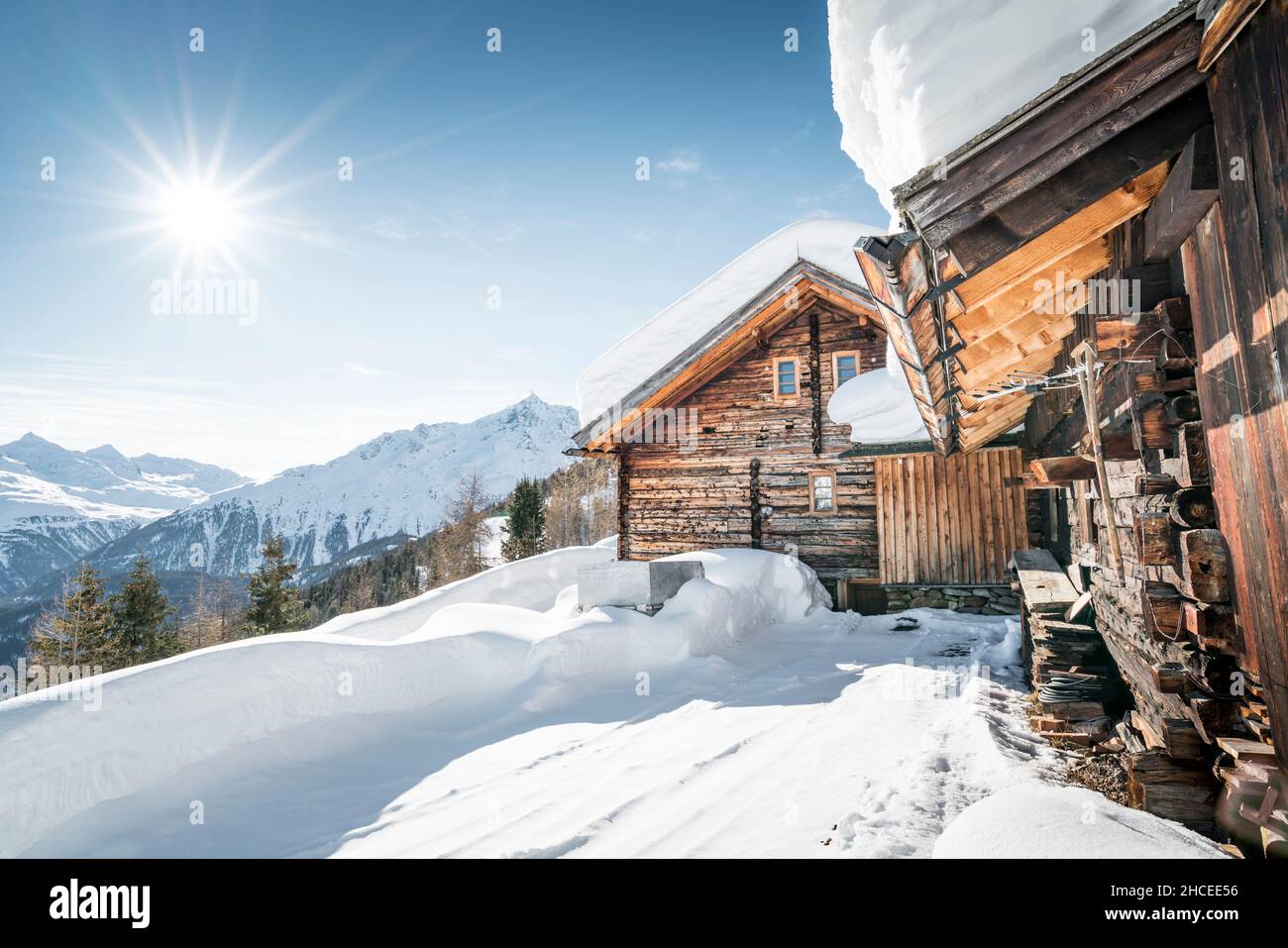Beautiful view of a winter landscape with snow-capped mountains and ...