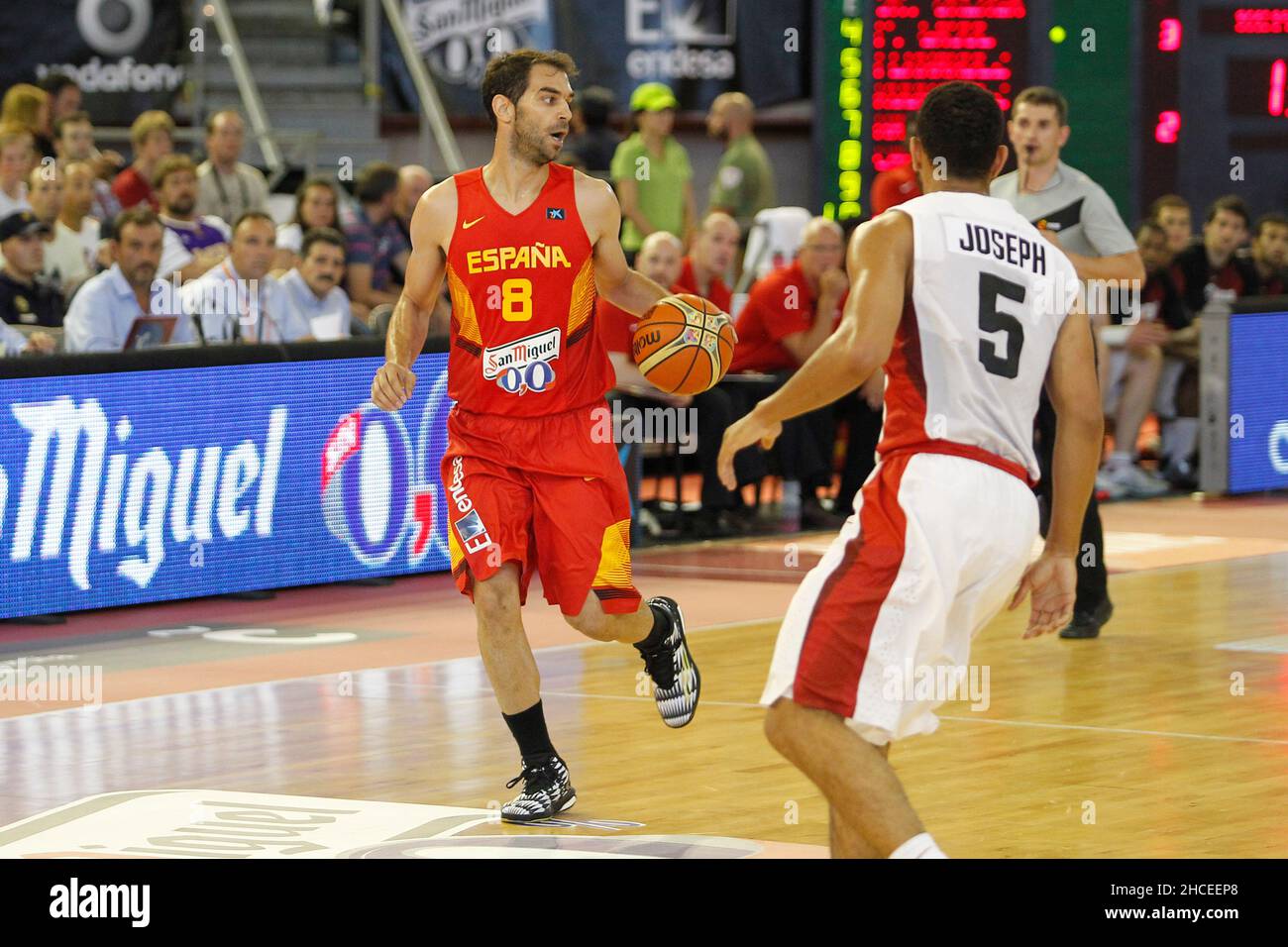 A Coruna, Spain. Jose Manuel Calderon shooting for the basket during ...