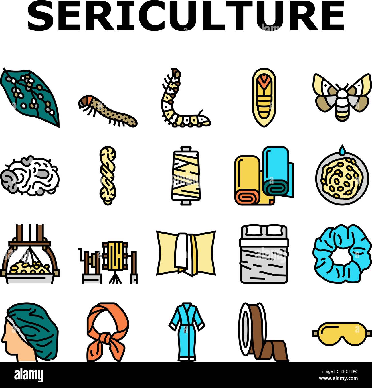 Sericulture Production Business Icons Set Vector Stock Vector Image ...