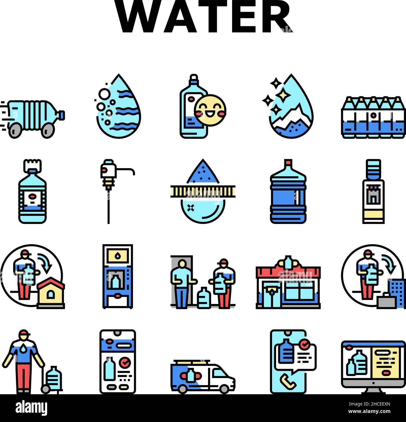 Water Delivery Service Business Icons Set Vector Stock Vector Image ...