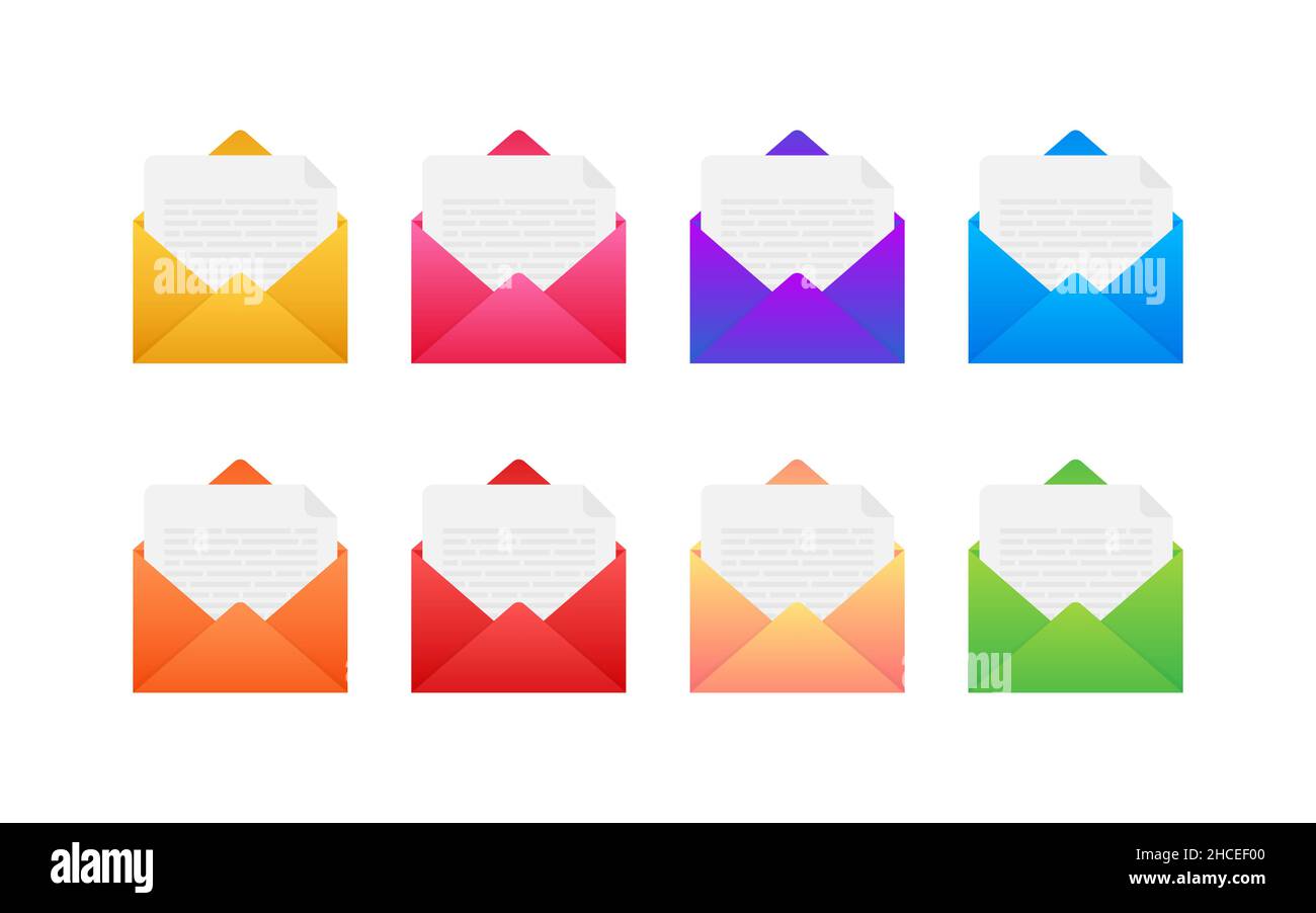 Multicolored envelopes set on white background. Vector stock ...