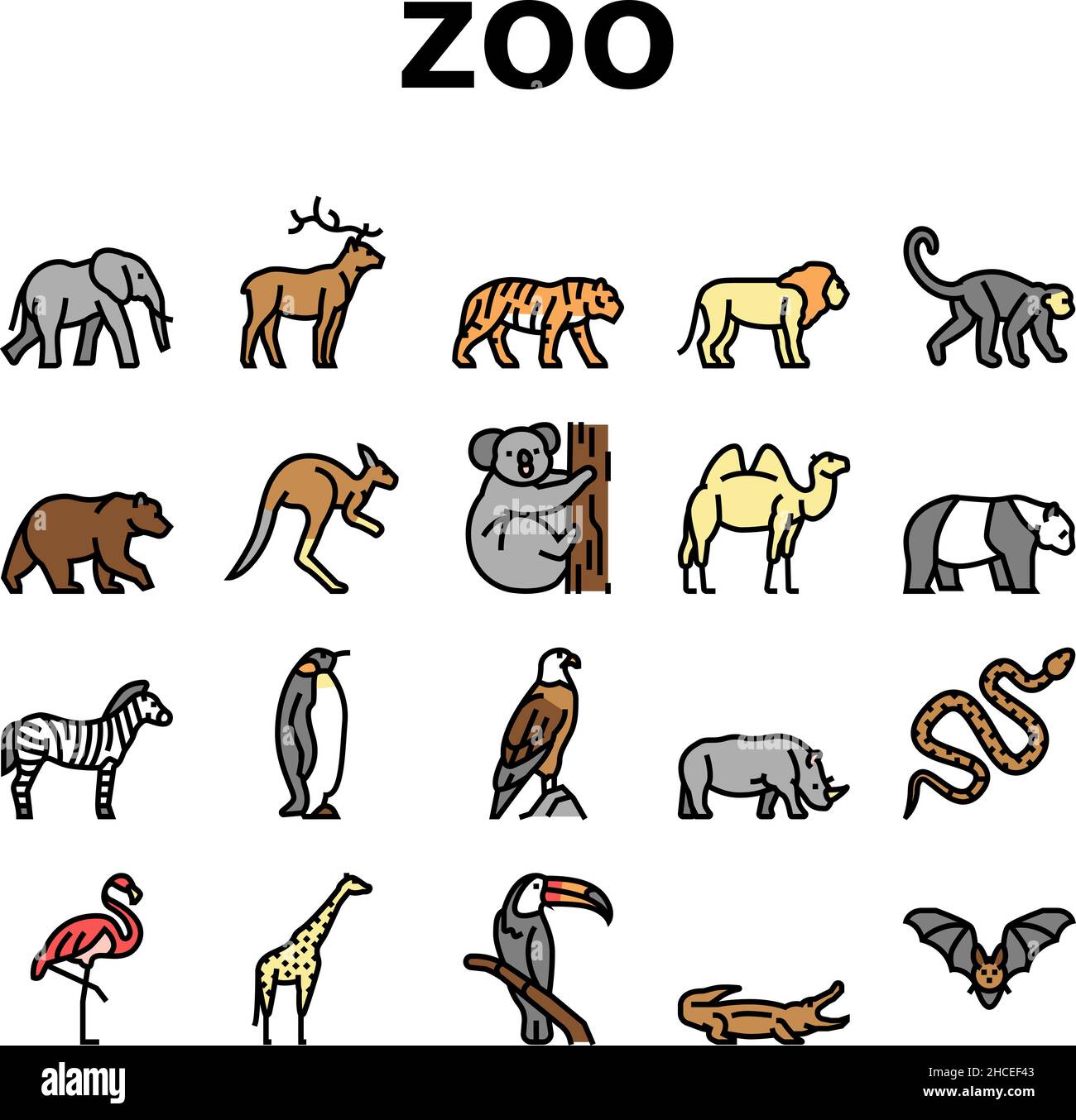 Zoo Animals, Birds And Snakes Icons Set Vector Stock Vector Image & Art ...